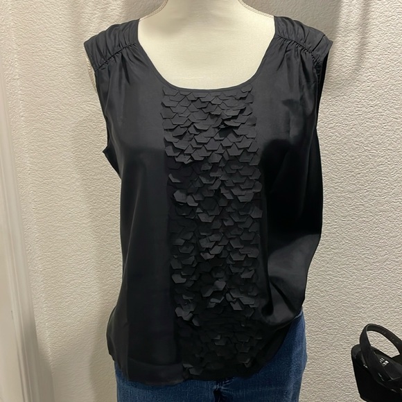 Talbots | Tops | Talbots Blk Shell W Fabric Layered Front Panel That Adds Style Shoulder Stitch ...